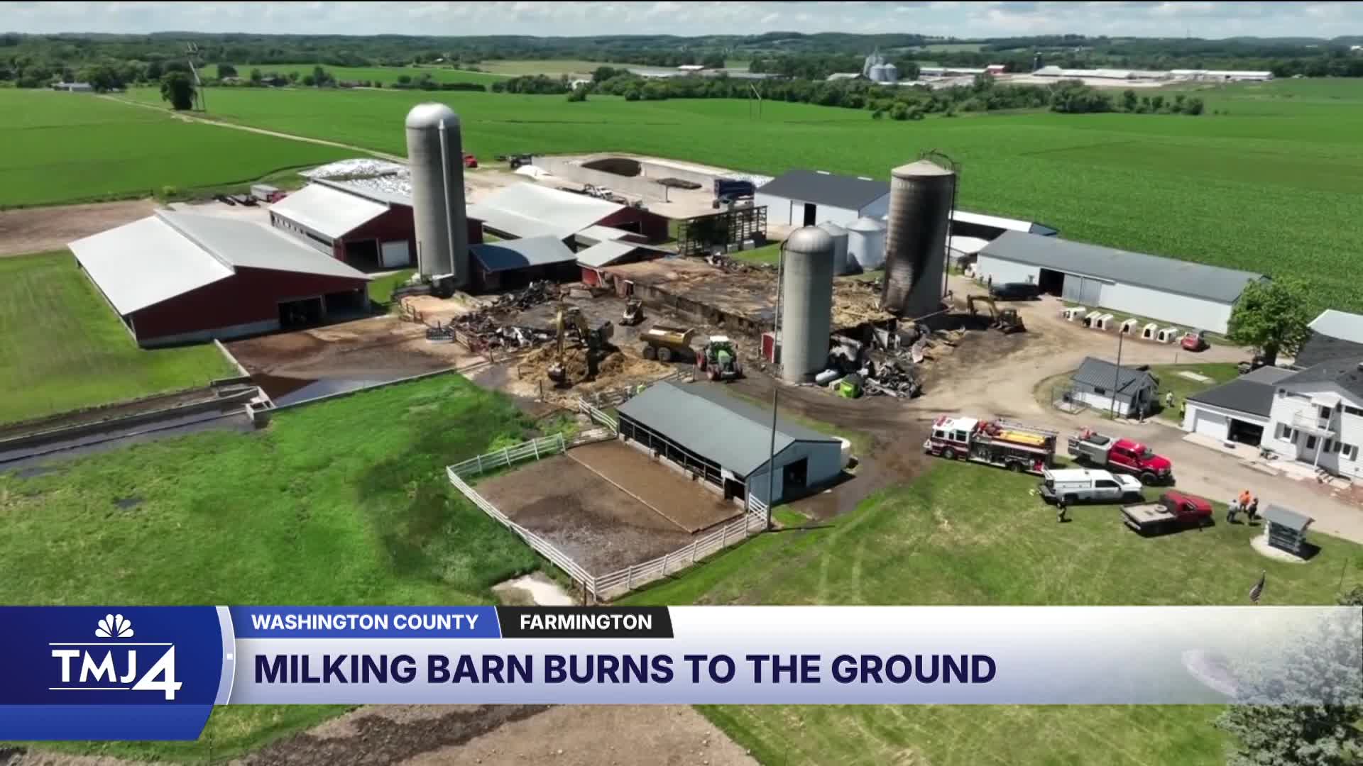 Crews battle massive fire at dairy farm in town of Farmington Monday
