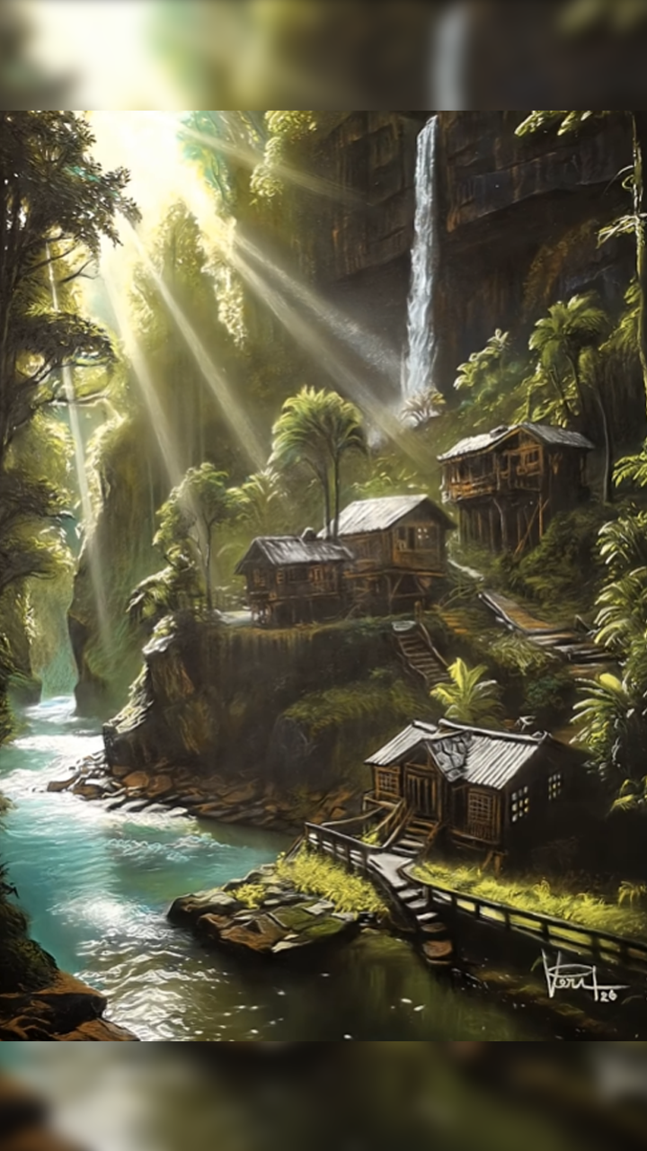 Hyper detailed landscape drawing tutorial | Peaceful Valley home art scene