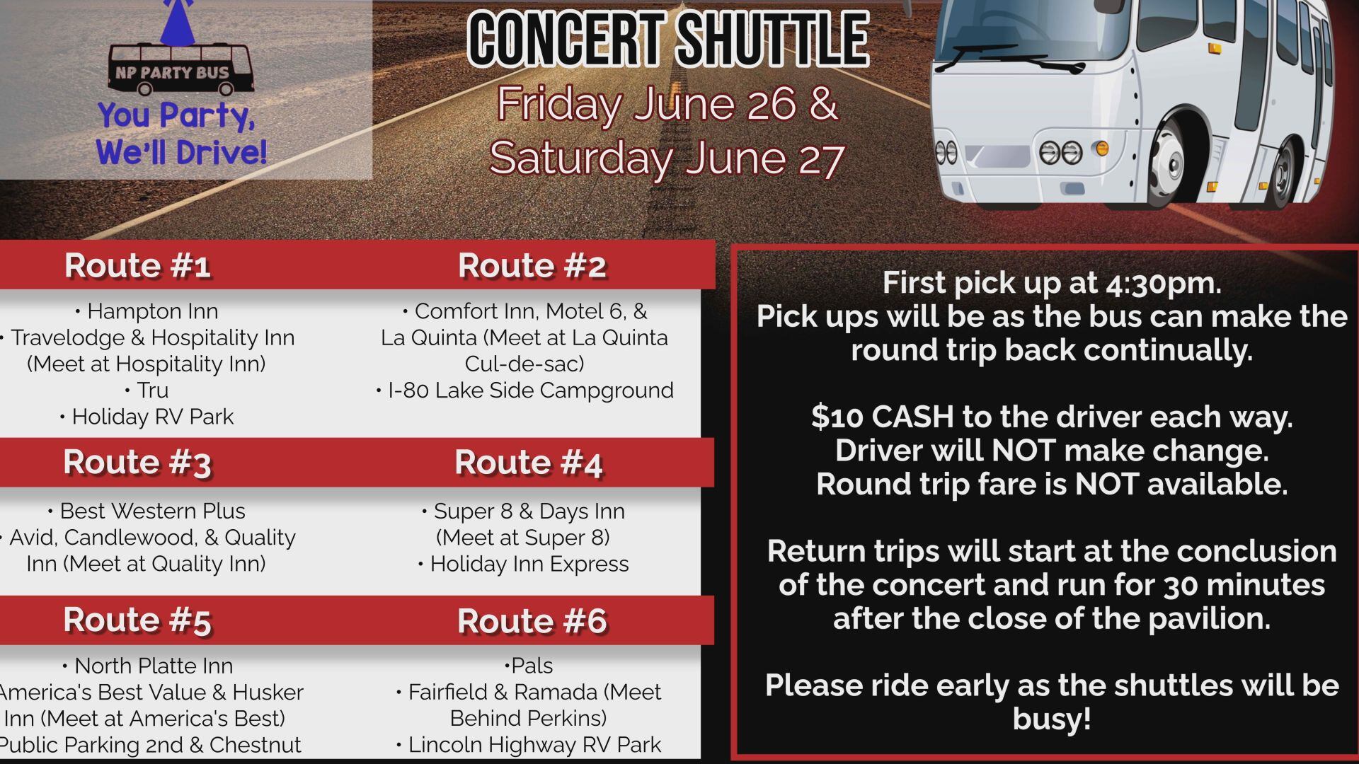 NP Party Bus to run concert shuttle Friday and Saturday