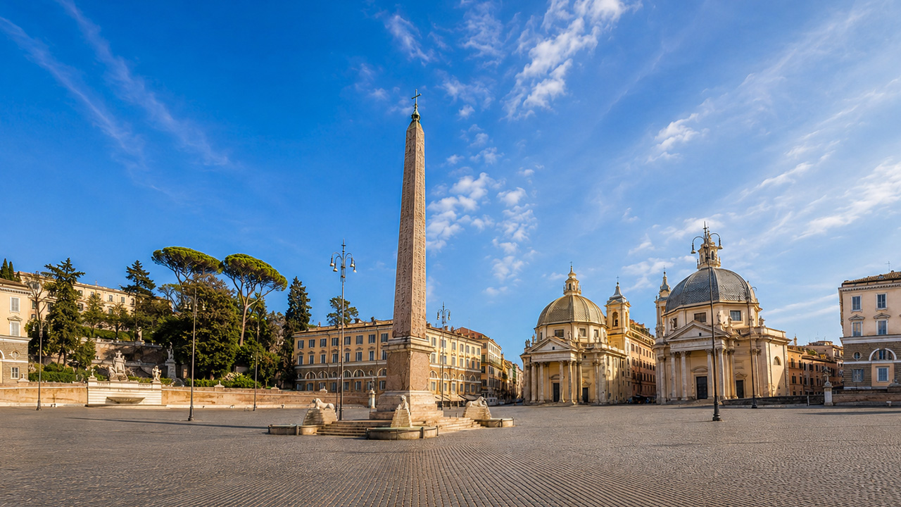 Rome square framed by a historic obelisk
