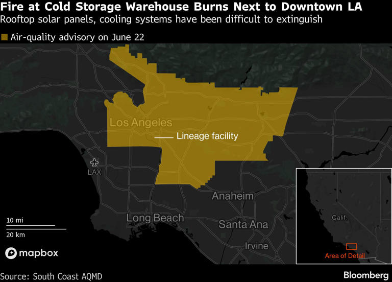 Los Angeles warehouse fire smoke chokes Southern California for fifth day