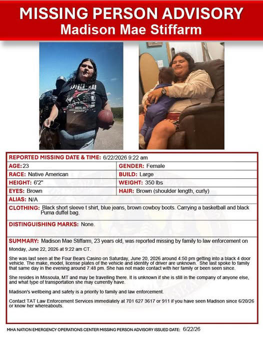 23-year-old woman reported missing at MHA Nation