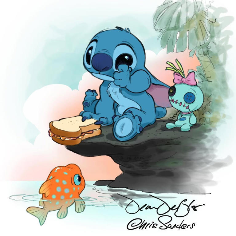 The Lilo & Stitch directors drew Stitch feeding Pudge the fish in ...