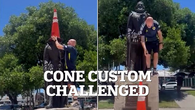 Scottish fan told by police to remove cone from Miami statue