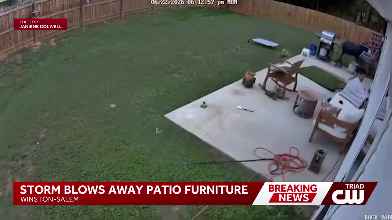 Storm winds blow away patio furniture in Winston-Salem