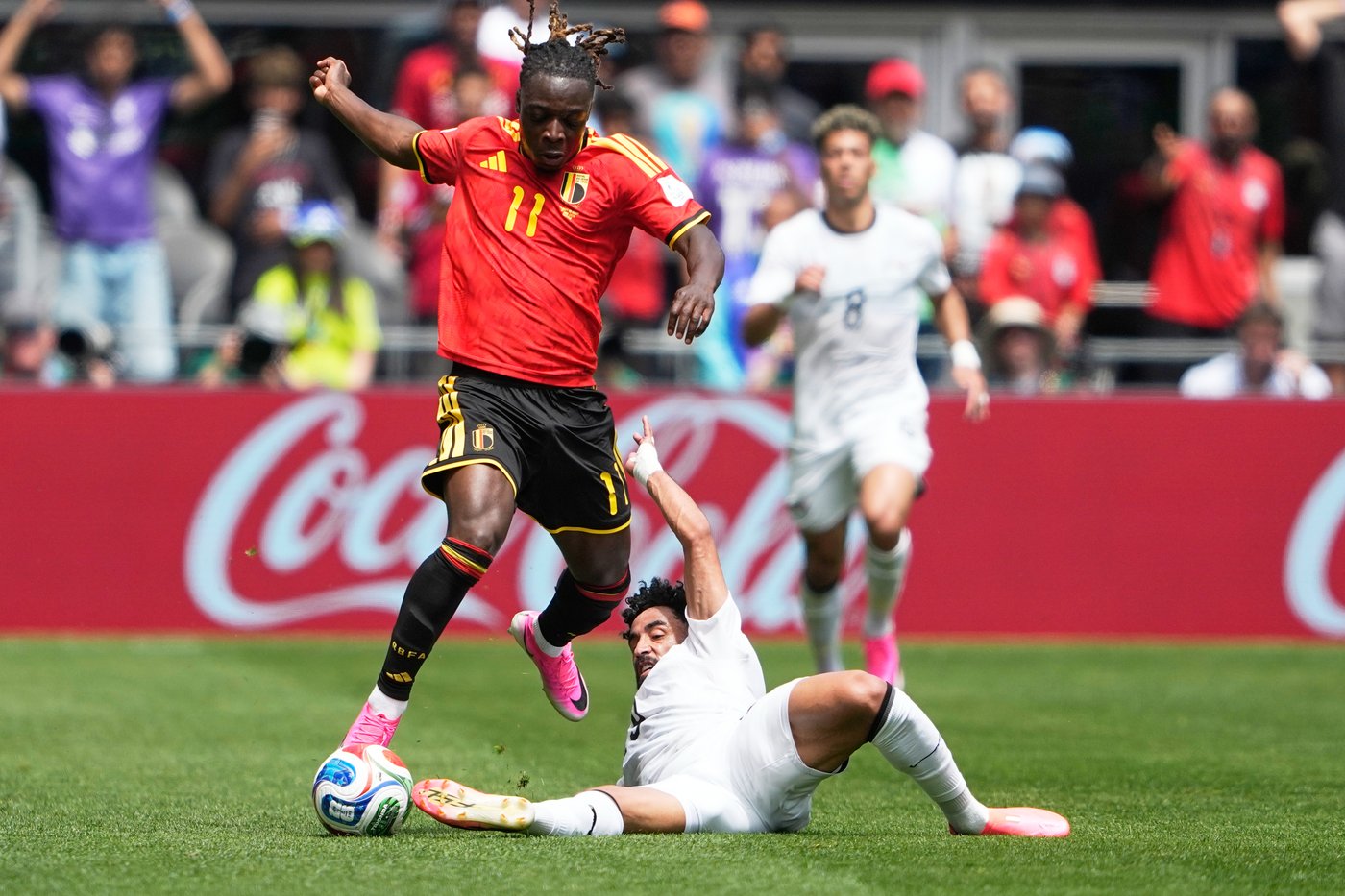 Belgium forward Jérémy Doku celebrates the birth of his son after ...