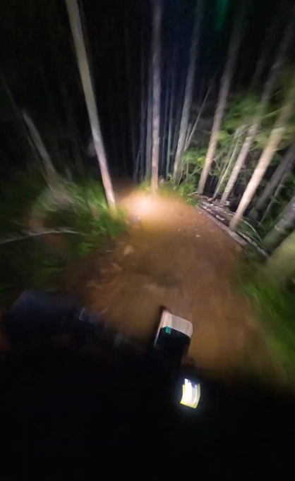 Night MTB ride gone wild dodging trees at high speed