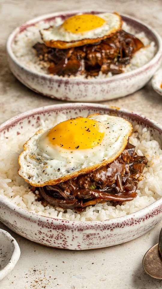 My fancier version with caramelized onion mushroom gravy