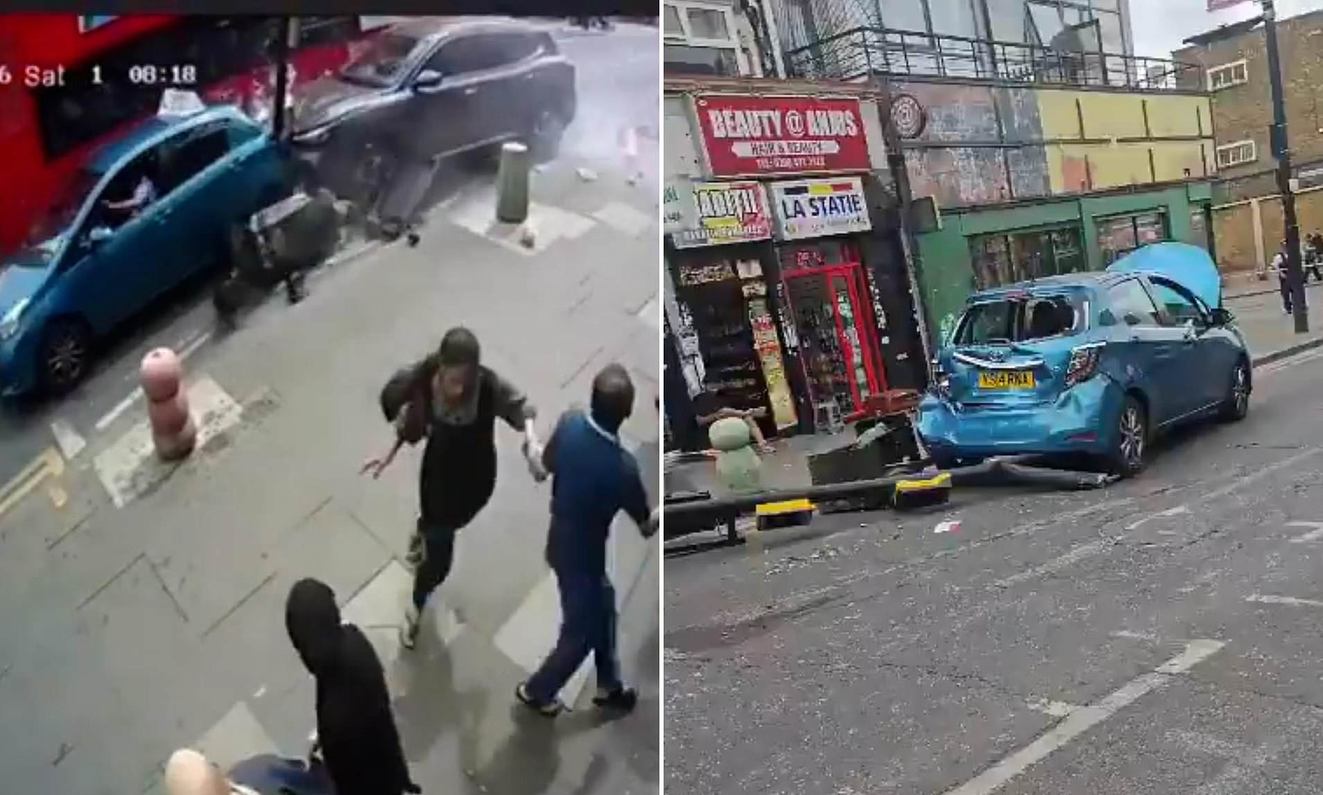 Moment car ploughs into crowd before fleeing scene - injuring six ...