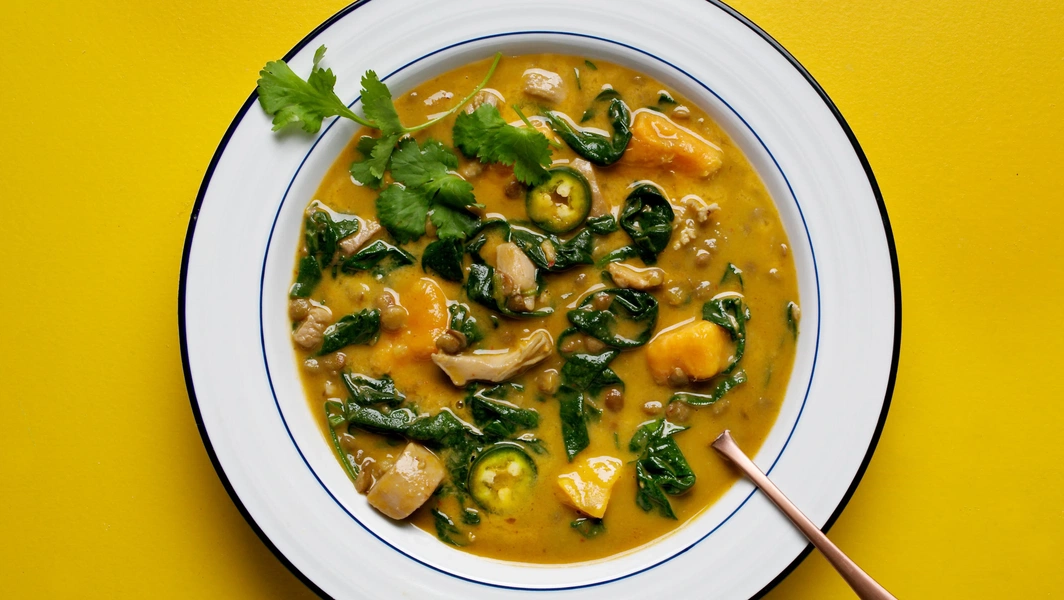 Swiss chard coconut curry with potatoes and chickpeas