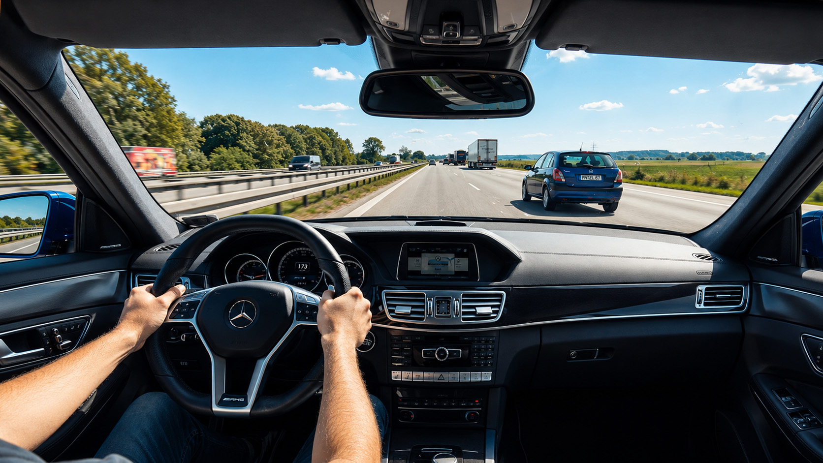 This E63 AMG delivers a sharp shift-down acceleration sound