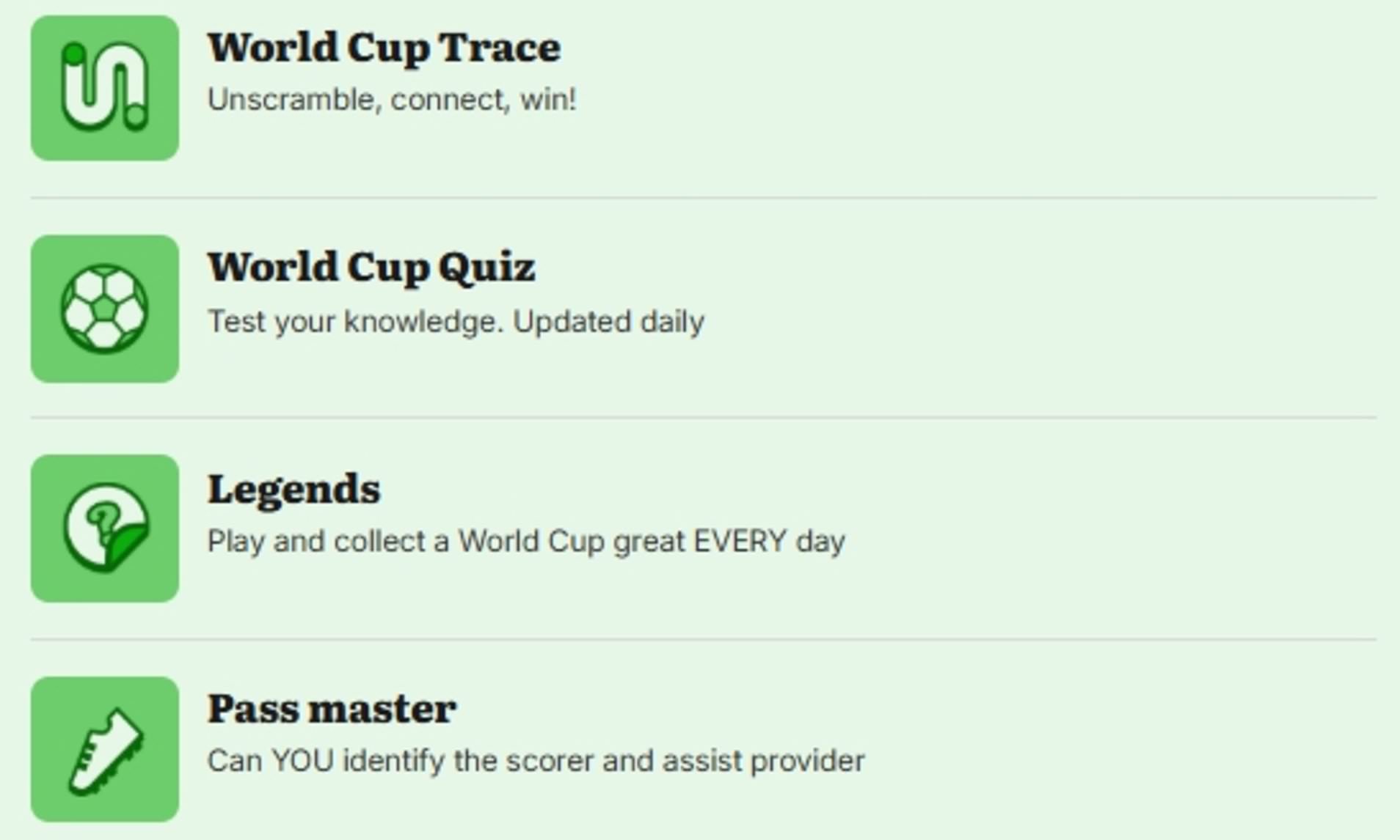 Play Daily Mail Sport's exclusive World Cup games all tournament long