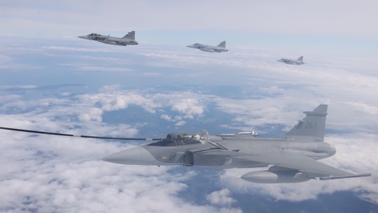Royal Air Force tanker refuels NATO plane over Europe