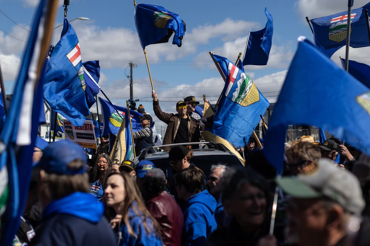 Flags become symbols for two sides in Alberta’s separation debate