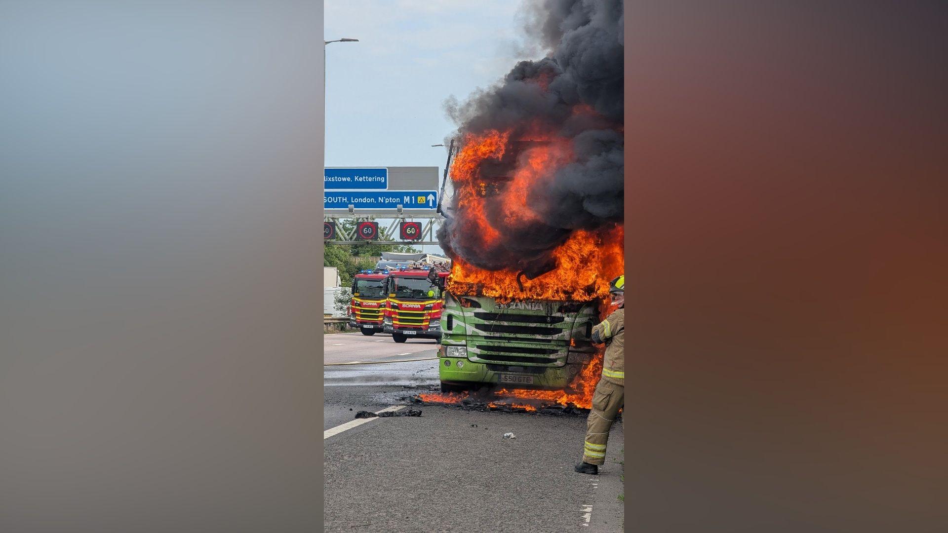 M1 car transporter fire was caused by blown tyre