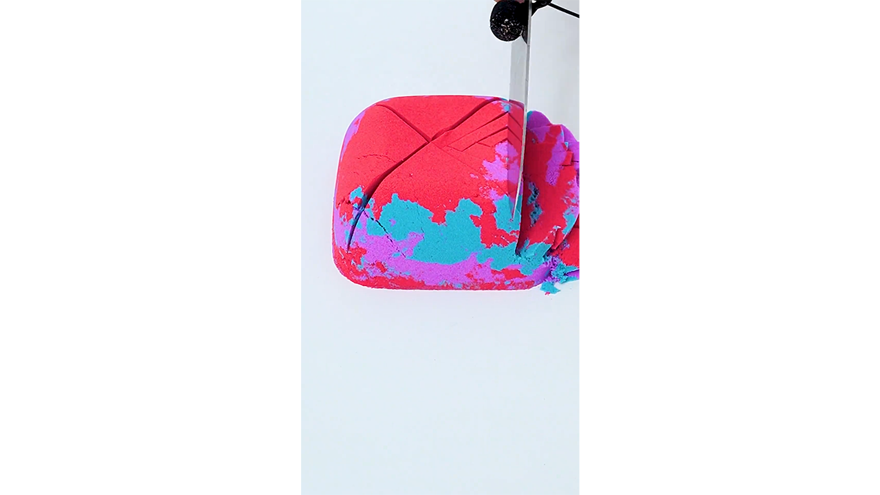 Satisfying cutting pink and blue sand block with knife creating clean ...