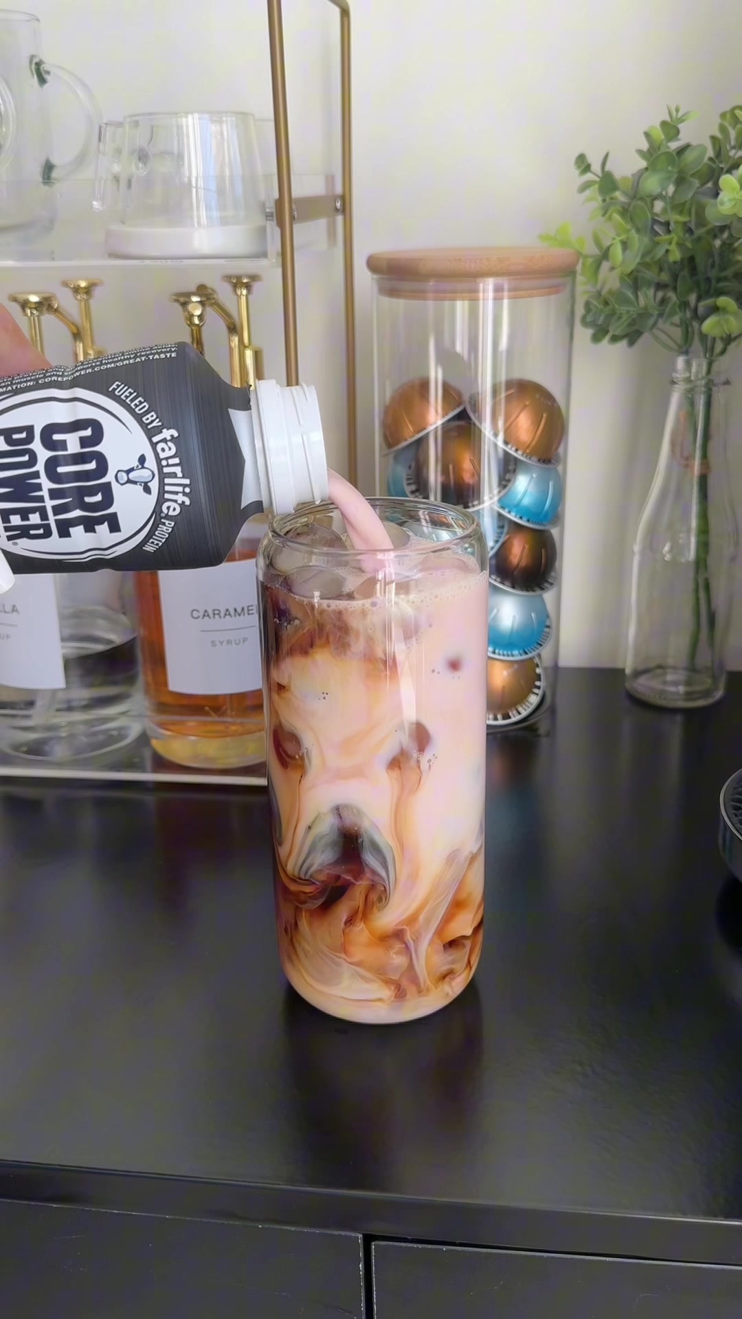 Strawberry protein iced coffee made easy