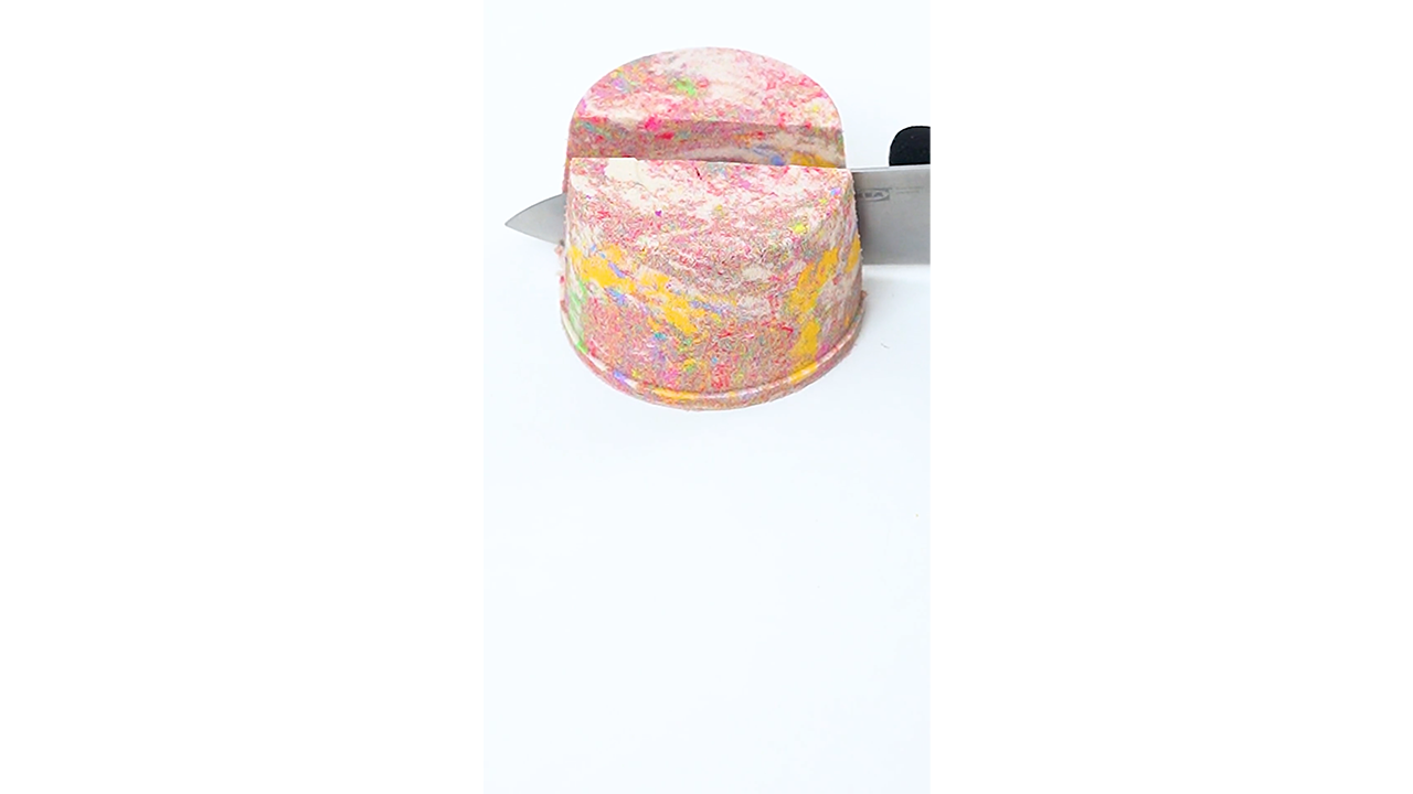 Satisfying slicing pastel rainbow sand tower with knife creating clean ...