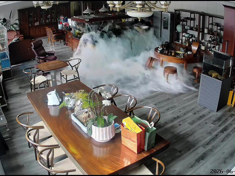 Moment large fish tank explodes causing $42k of damage