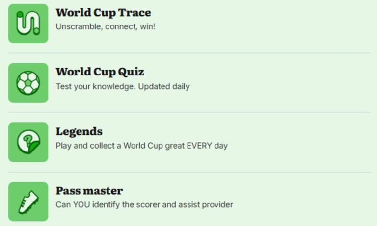 Play Daily Mail Sport's exclusive World Cup games all tournament long