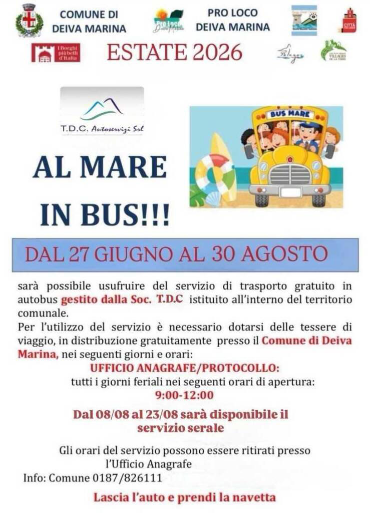 Deiva: “Al mare in bus”, navetta gratuita dal 27 giugno al 30 agosto
