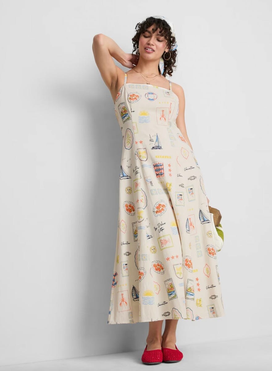 Postcard print dresses are a flattering, holiday-inspired look for ...