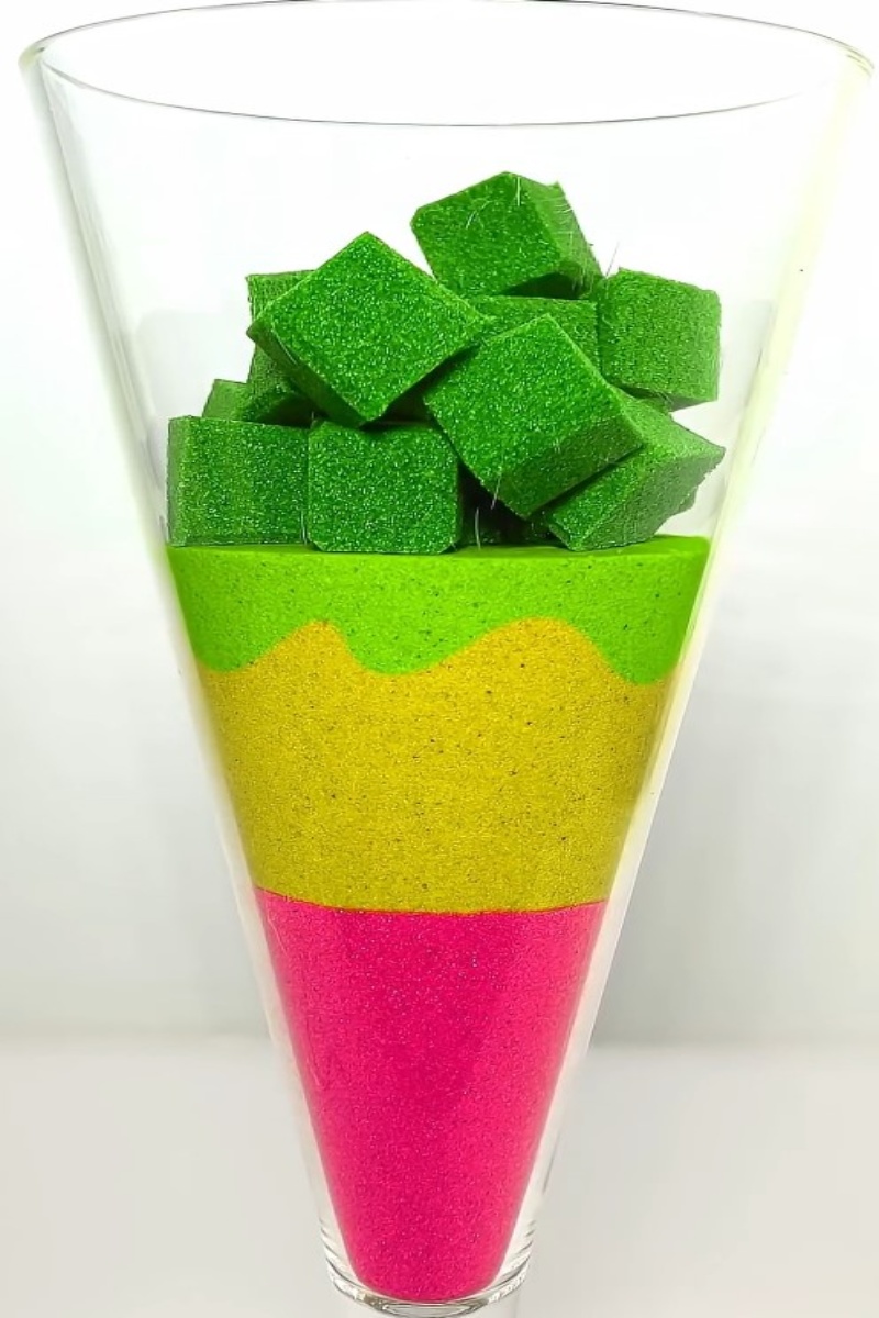 Green cube sand art layered glass design