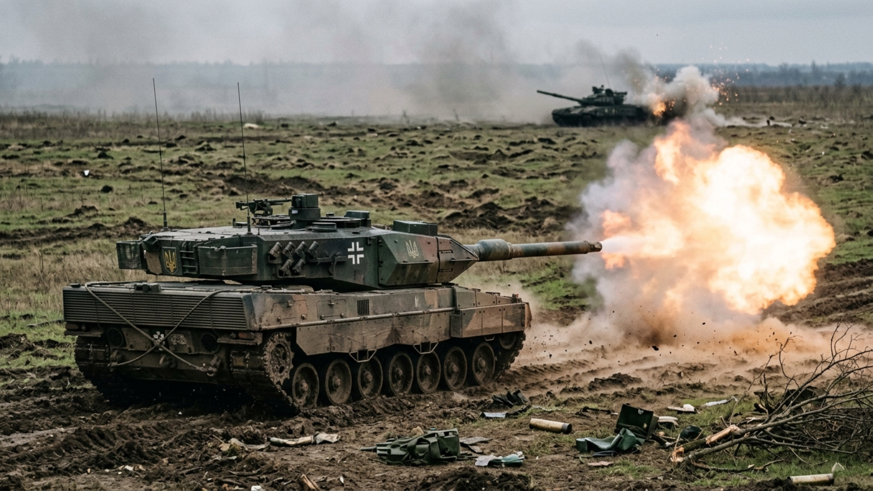 Leopard 2A6 forces Russian tanks to retreat after the hit