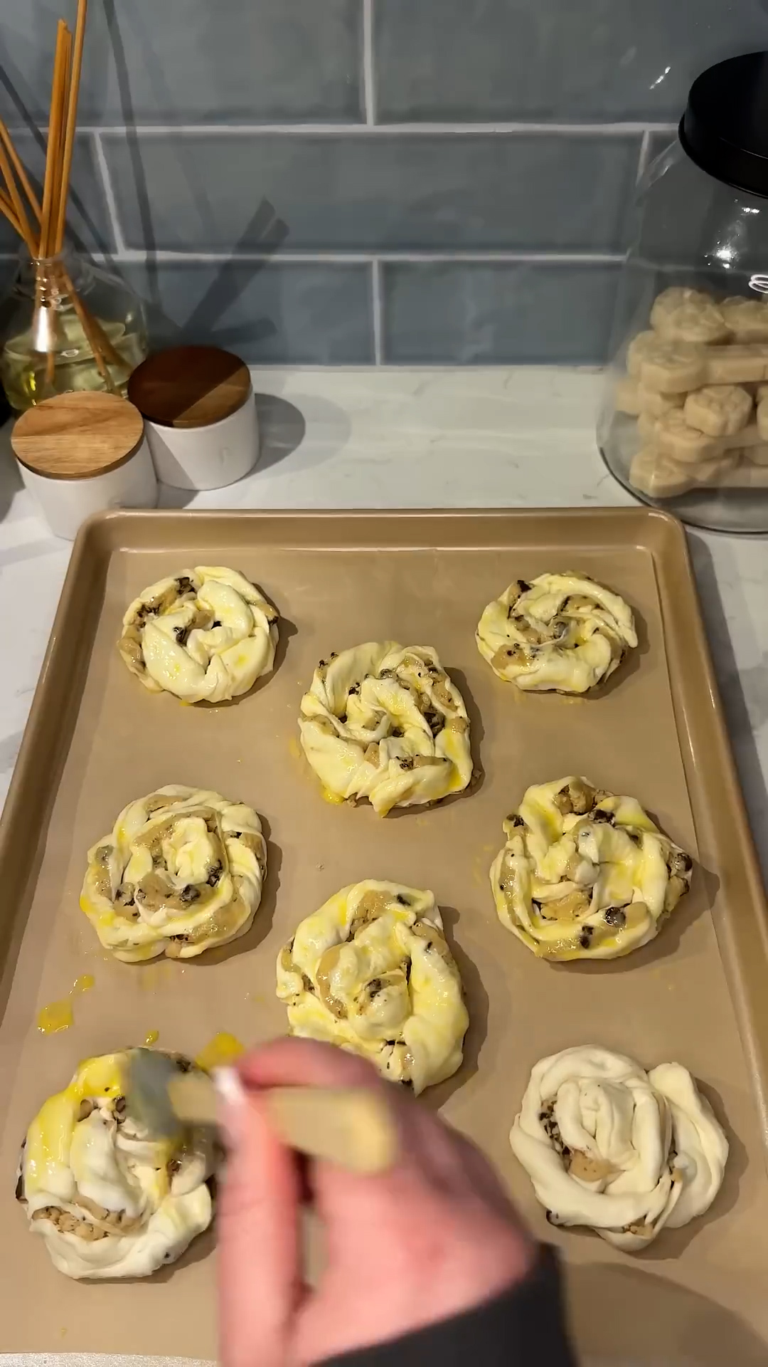 Chocolate chip cookie dough piped into pretty swirled shapes