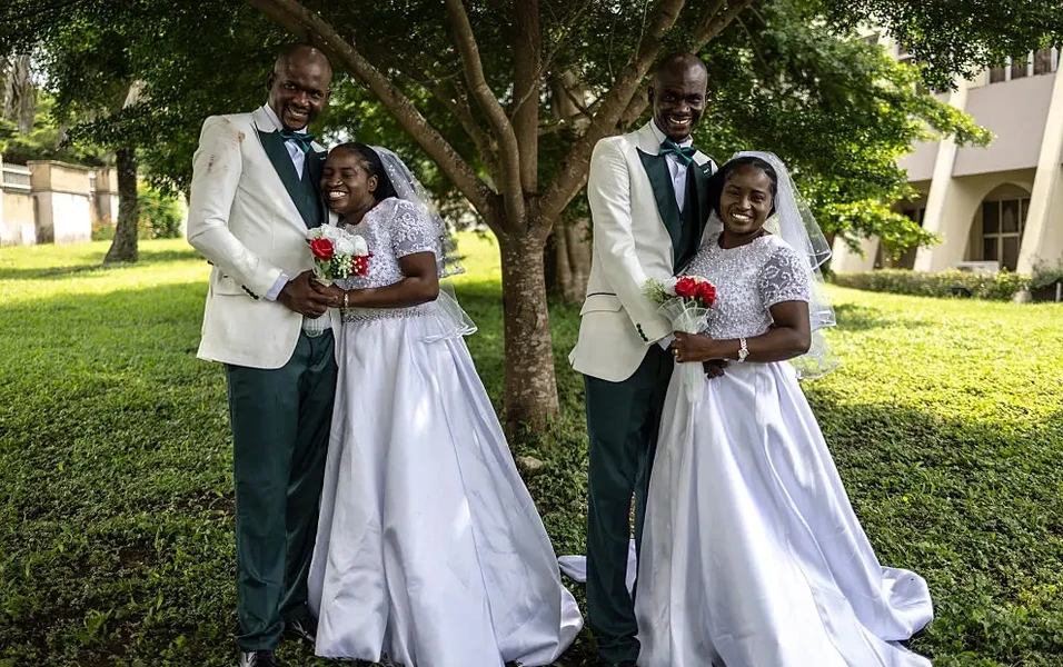 Twin brothers marry twin sisters in rare Nigerian wedding