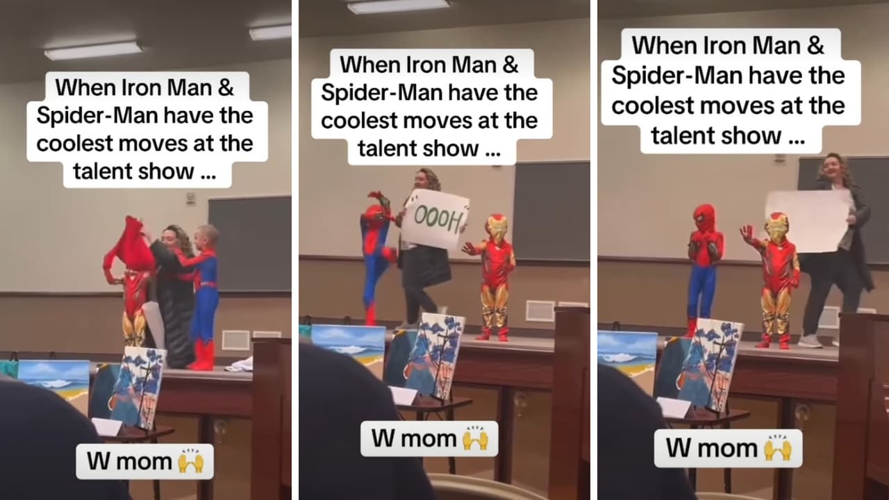 Watch: Super mum turns two boys' superhero talent show into the ...