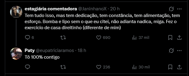Patrícia Ramos faz alerta sobre corpo perfeito: 'Tem lipo e bomba'