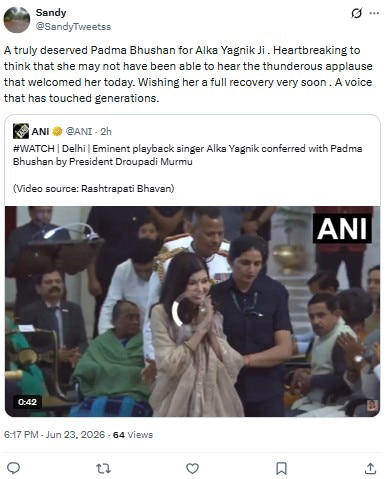 Alka Yagnik receives Padma Bhushan, fans worry about her frail appearance