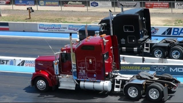 These big rigs lit up the tires until the smoke took over