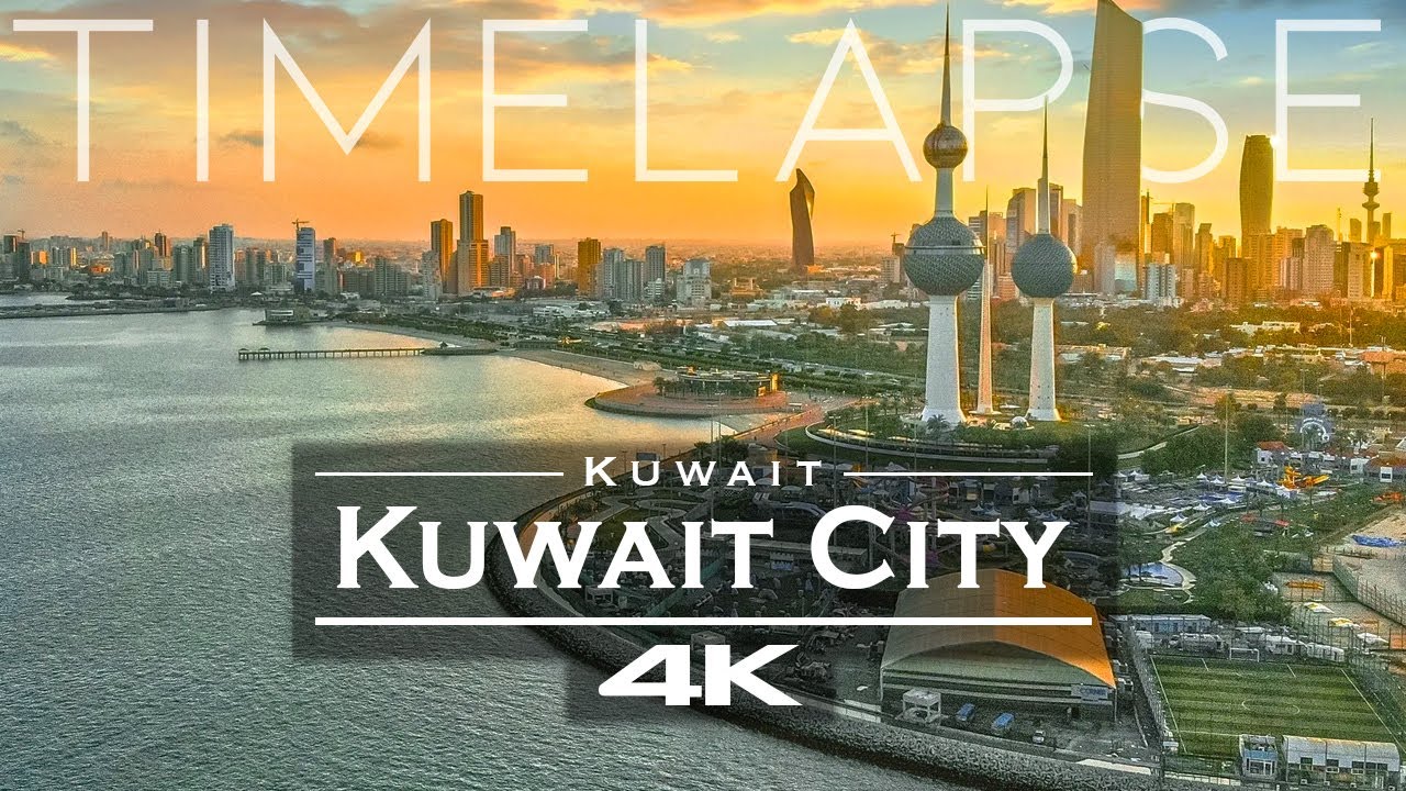 Kuwait City skyline captured through timelapse aerial drone motion