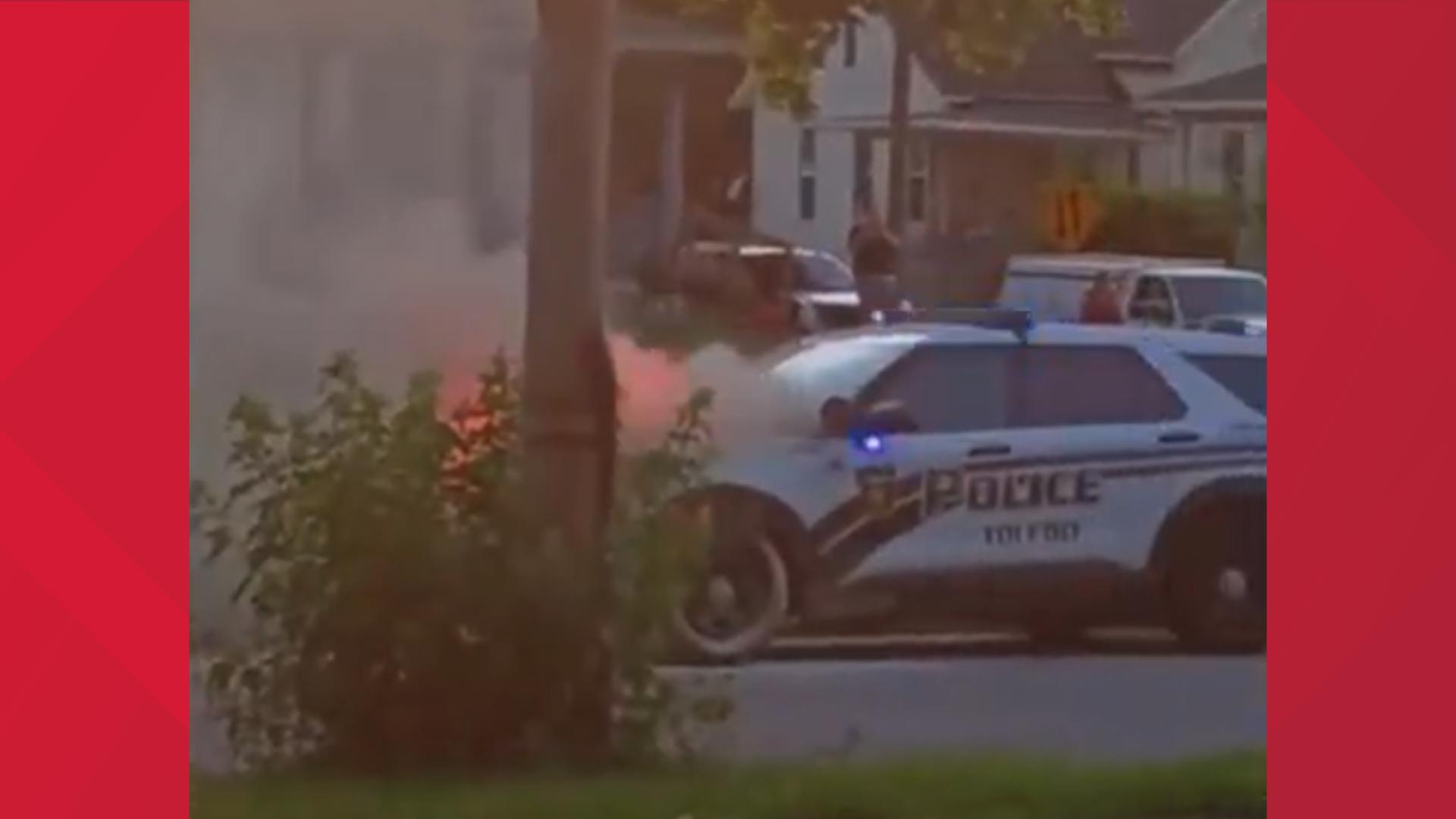 Toledo police cruiser catches fire