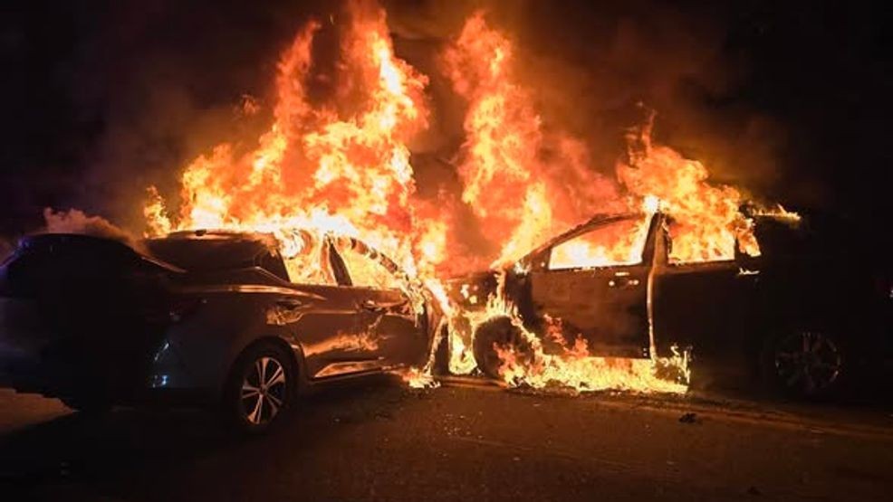 Photos | Roadway closed as cars go up in flames after York County crash