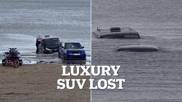 £120,000 Range Rover swamped by tide while trying to tow van