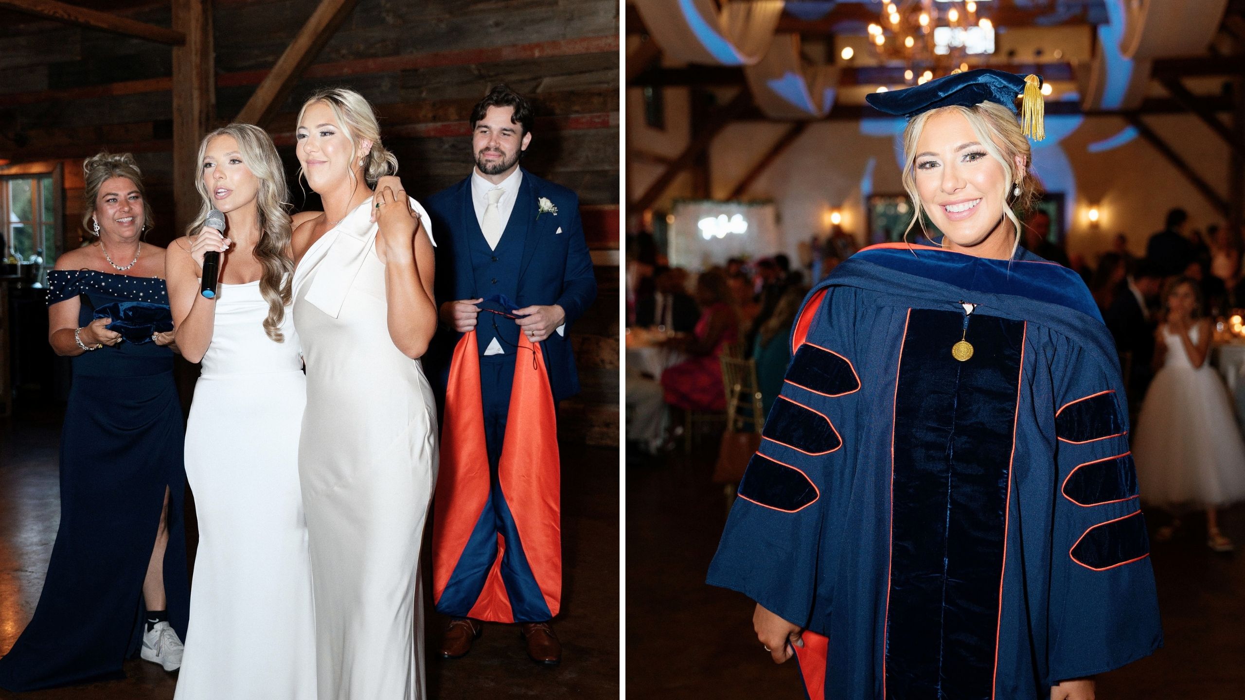 Bride surprises sister who missed graduation for her wedding with cap ...