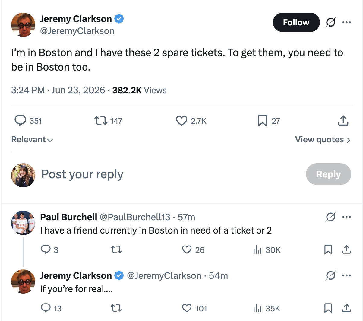 Jeremy Clarkson is giving away England World Cup tickets that could be ...