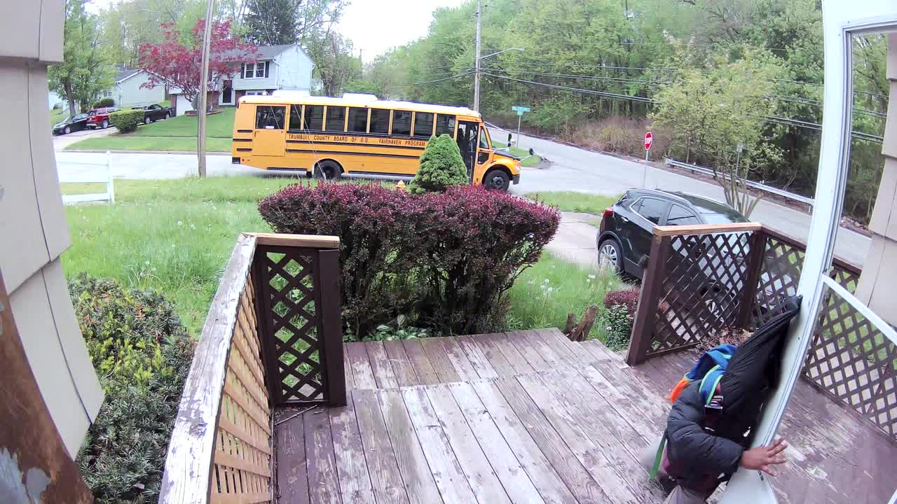 Child rushes for school bus and stumbles at doorway in Warren ...