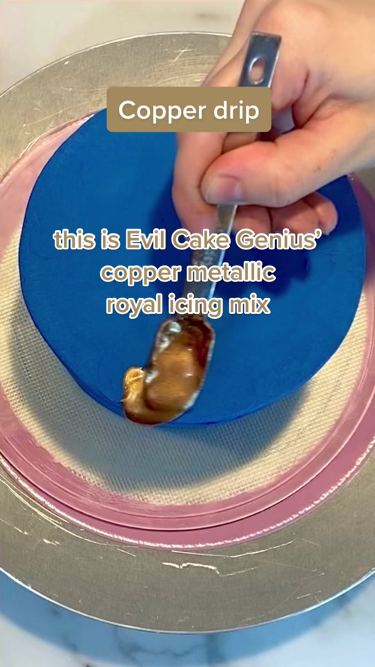 How I made this bold blue cake with copper metallic drip
