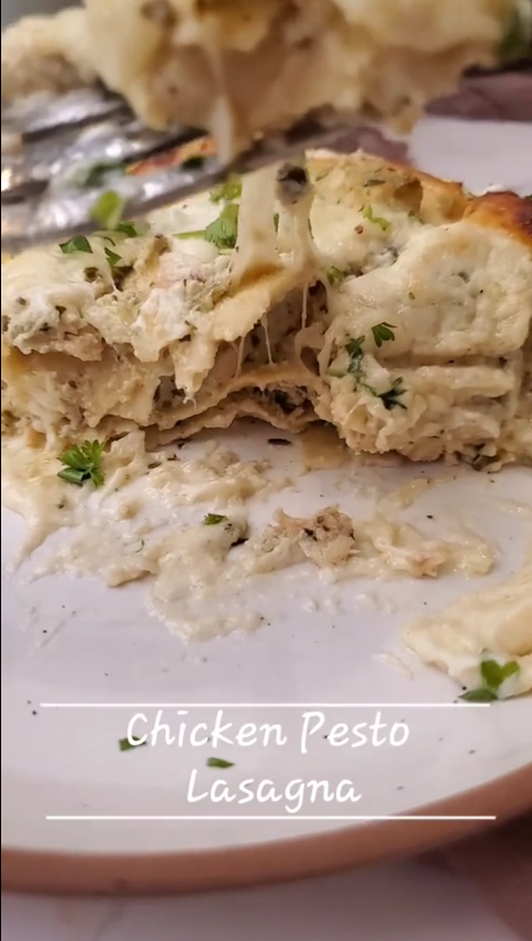 The secret to a rich and creamy chicken pesto lasagna