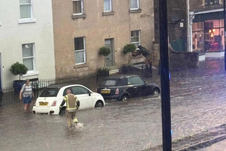 Bizarre scenes in Bath as flash floods swamp streets during heatwave