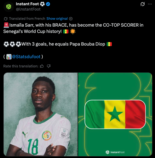 🙏 Sarr joins national icon in Senegal's World Cup pantheon