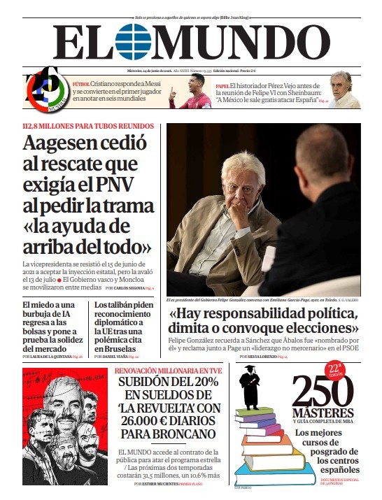 Portada de EL MUNDO del miércoles 24 de junio de 2026