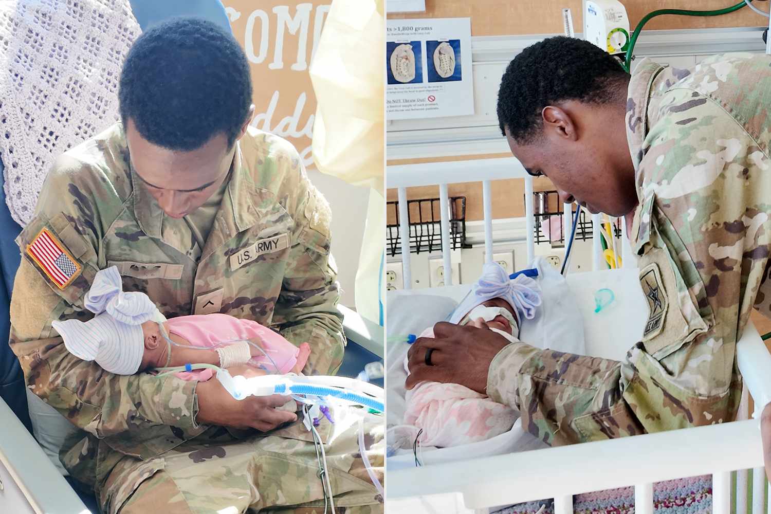 Soldier gets emotional as he meets his preemie daughter for the first ...
