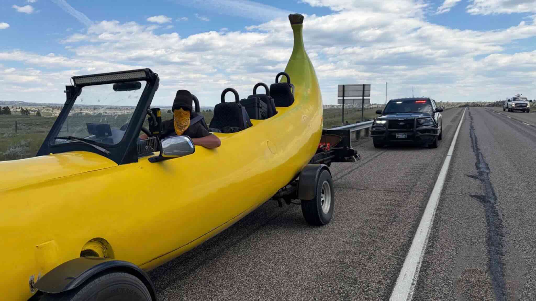 Cops can't stop looking at this banana car