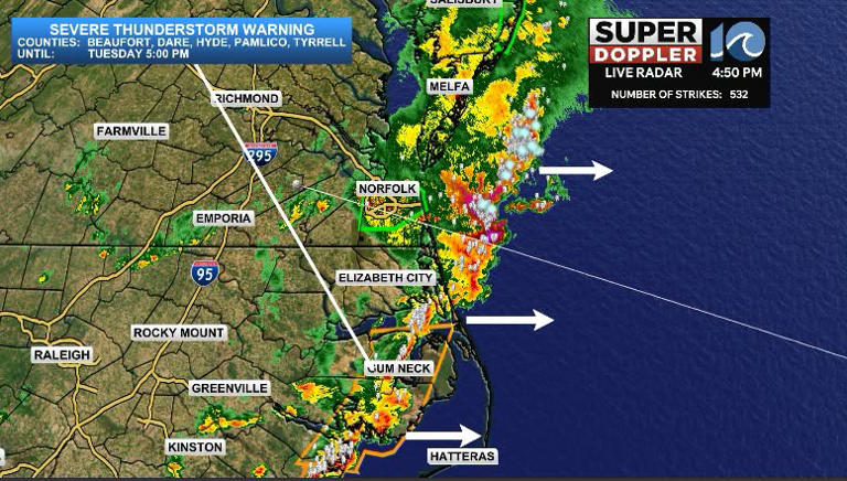 Severe weather moves into Hampton Roads, northeastern NC region