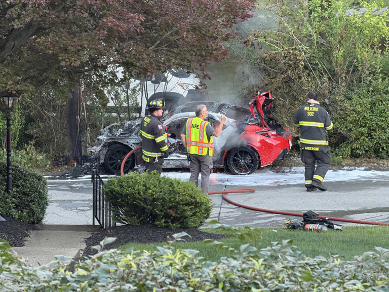 Vehicle catches fire after crashing into pole in Allegheny County